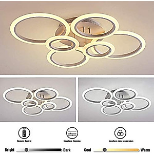 OUQI LED Ceiling Light,Vander Life 72W LED Ceiling Lamp 6400LM White 6 Rings Lighting Fixture for Living Room,Bedroom,Dining Room,Dimmable Remote Control,3 Color