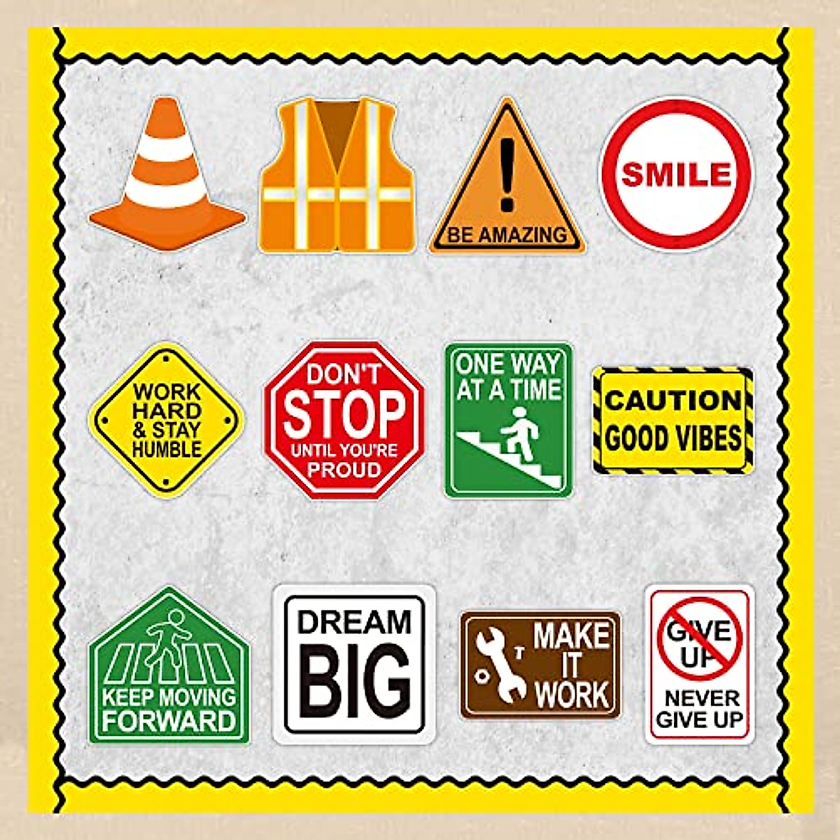 42 Pcs Construction Bulletin Board Set Under Construction Positive Sayings Accents Cutouts Signs for Classroom Learning Zone Kid's Room Decor