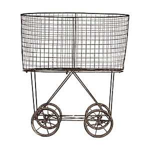 Creative Co-op Vintage Metal Laundry Basket with Wheels 25" x 15" x 26 3/4" (W x D x H)