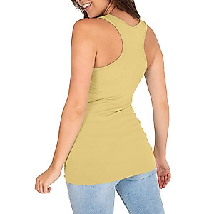 H HIAMIGOS Women's 3 Pieces Extra Long Fitted Tank Tops Racer-Back Cotton Sleeveless Undershirt Basic Layering Sports Workout Yoga Cami