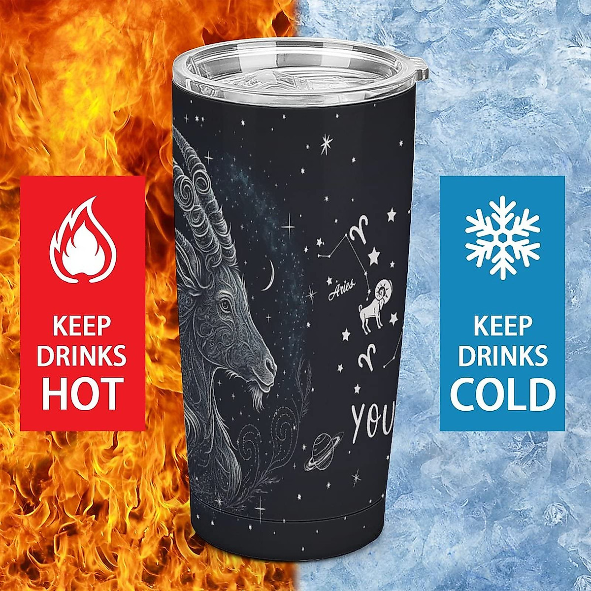 BEOIIBIRD Custom Aries Zodiac Tumbler Gifts, 20oz Glaze Stainless Steel with Lid and Straw Personalized with Text Bottles Insulated Coffee Mug, Beverage Cup for Teen Women Men Office Car Travel