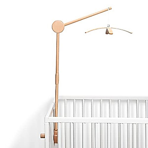 Clouds and Cactus Crib Mobile Arm 33 Inches for Baby Nursery - 100% Natural Beech Wood with Extra Matching Wooden Holder Attachment and Anti Slip Clamping System (Straight)