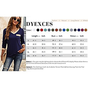 Dyexces Womens Long Sleeve T Shirts Casual V Neck Color Block Tunic Tops Loose Basic Top Lake Green