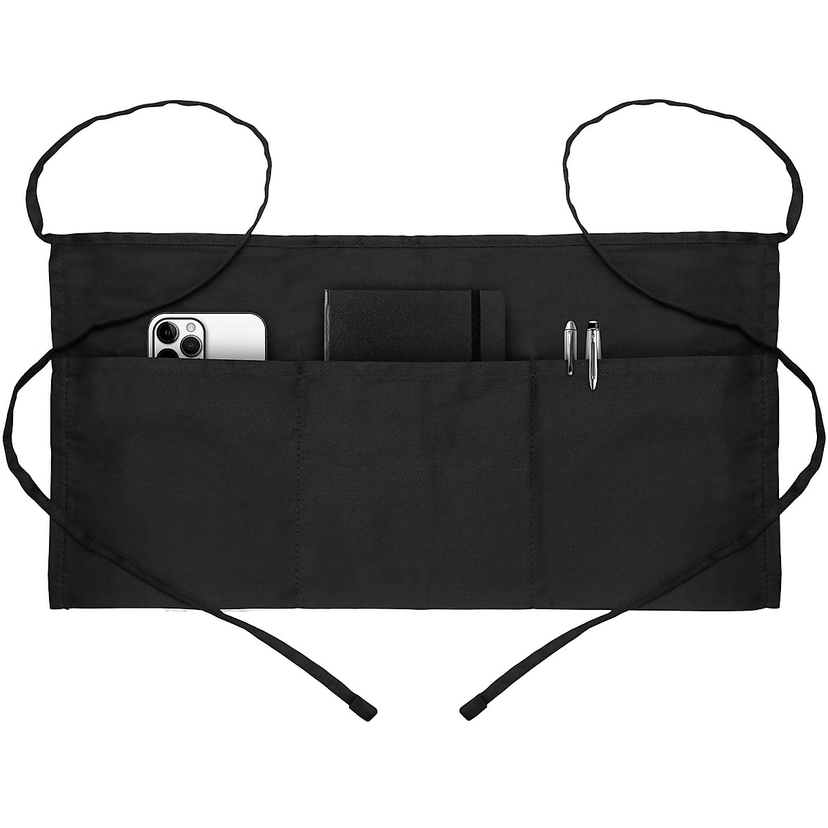 Batex 1-Pack Premium Cotton Server Apron with 3 Pockets and Chef Bandana, Comfortable Waist Apron for Waitress, Waiters, Half Apron with Pocket (Black - 1 Pack)