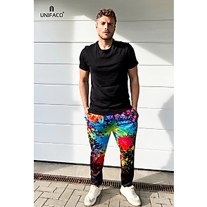 UNIFACO Teenager 3D Digital Print Splatter Jogger Pants Casual Baggy Sweatpants Black S