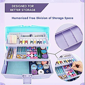 TERGOO 12in Three-Layer Multipurpose Storage Box Organizer Folding Tool Box/Art & Crafts Case/Sewing Supplies Organizer/Medicine Box/Family First Aid Box with 2 Trays (Purple Blue)