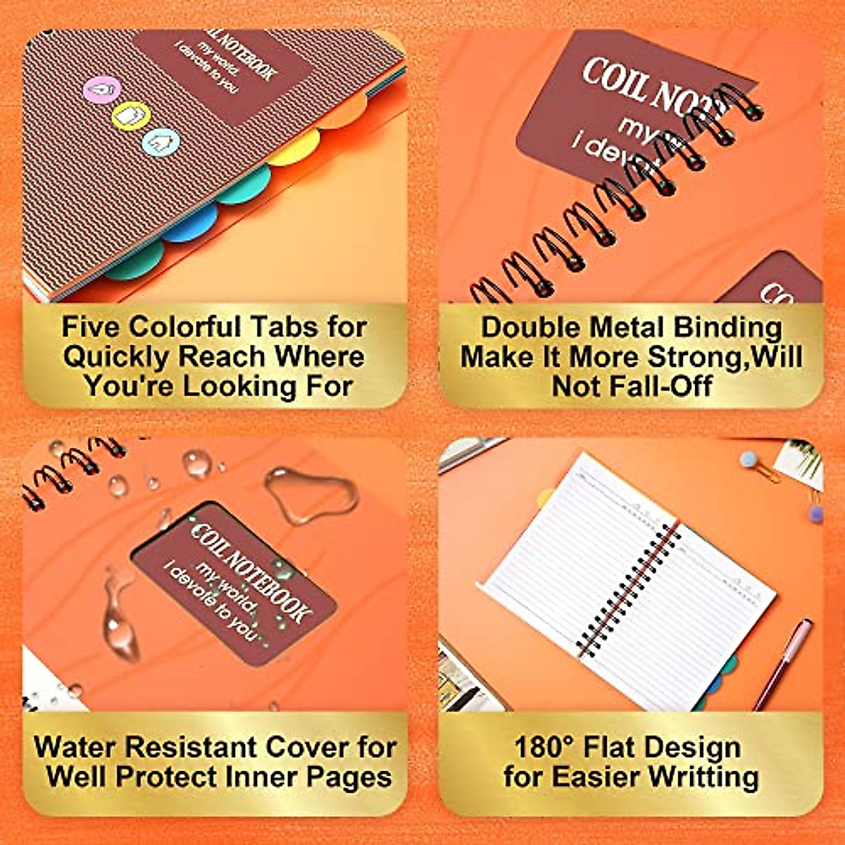 Yoment Spiral Notebook 6'' x 8'' Wide Ruled 5 Subject Notebooks with Dividers Tabs for Work Wide Ruled 240 Pages Lined Journal Multi Subject Notebook for Note Taking, Back to School, Gifts, Orange