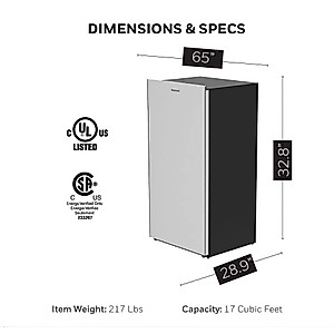 Honeywell 17 cubic feet uright freezer, electronic temperature control, automatic defrost, stainless steel
