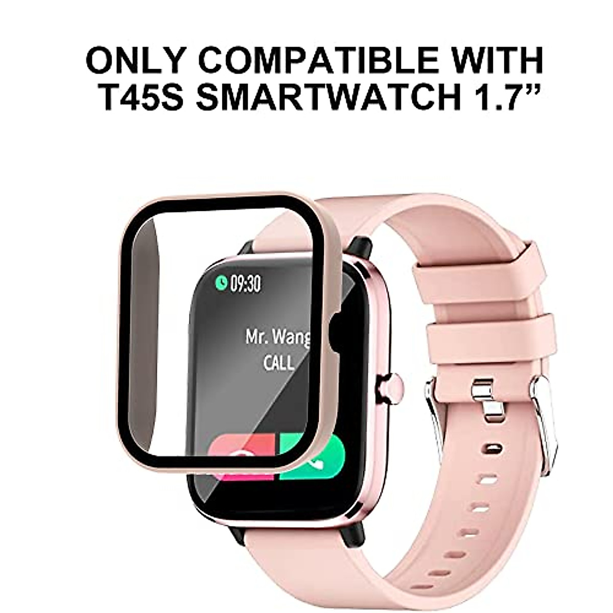 smaate Watch Cases with Screen Protector for T45S, Compatible with SOUYIE Choiknbo T45S 1.7” Smartwatch, Hard PC Case with Tempered Glass Protector, Protecting Watch Body & Screen, Anti-Scratch