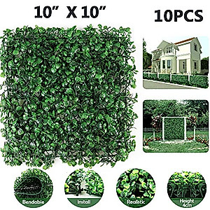 Boshen Pack of 10 PCS 10" x 10" Artificial Grass Green Wall Backdrop Panels 6.89 SQ Ft UV Protected Thickened Faux Boxwood Privacy Hedge Panels Decoration for Party Wedding Backyard Indoor Outdoor
