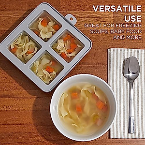 COOK WITH COLOR Silicone Ice Cube Trays - Large Ice Cube Maker Mold - Big Ice Cubes with Lid for Whiskey, Cocktails & Bourbon, for Baby Food and Leftovers (Grey)