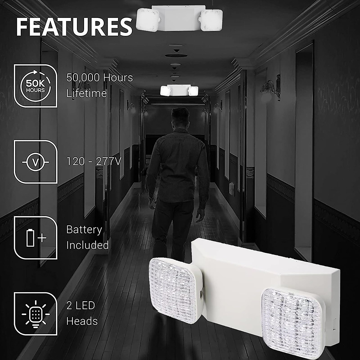 Hivotisa LED Emergency Lights with Battery Backup 6 Pack, Commercial Emergency Lights Fixture Two Head Adjustable, Hardwired Emergency Light for Business, Home Power Failure Hallway AC 120/277V