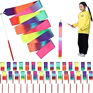 Sratte 30 Pack Ribbon Rainbow Streamers Girls Party Favors, Rainbow Decorations, Birthday Party Supplies, Unicorn, Mermaid Party Supplier, Gymnastics Dance Streamers Party Favors