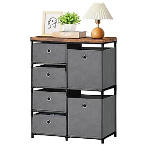 MOOACE 6 Drawers Storage Organizer, Fabric Storage Drawers Dresser and Chest of Drawers, Small Dresser Cube Storage Shelf for Closets Living Room Hallway Entryway, Grey