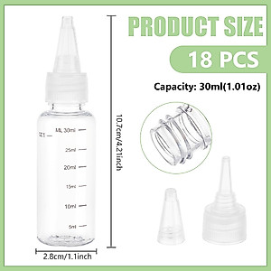 BENECREAT 18Pcs 30ml/1Oz Transparent Plastic Squeeze Bottles with Graduated Squeeze Bottles with White Twist Top Cap Clear Plastic Dispensing Bottle for Ink Liquid, Oils, Gels, Glue