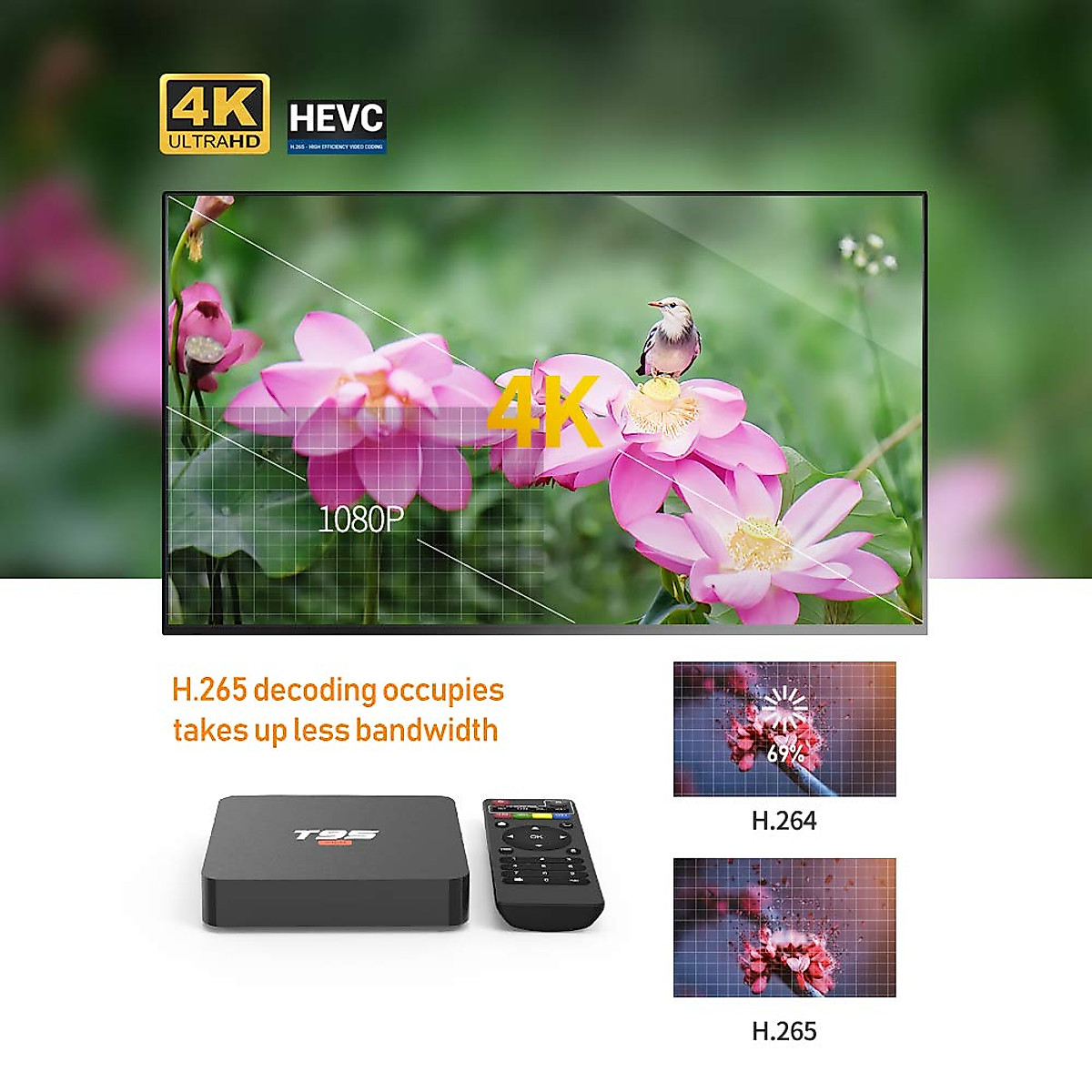 Android 10.0 TV Box, TUREWELL Android Box Super 2GB RAM 16GB ROM Allwinner H3 Quad-Core Media Player Support 2.4GHz WiFi, 3D 4K H.265 Smart TV Box