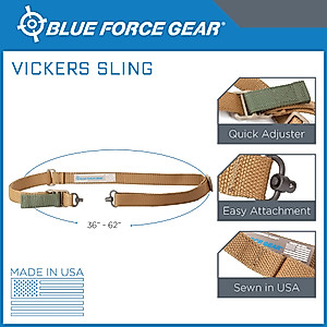 Blue Force Gear Vickers Push Button Sling | Adjusts for Carrying Positions | 2 Point Sling with QD Points | 36-62 inches (Black)