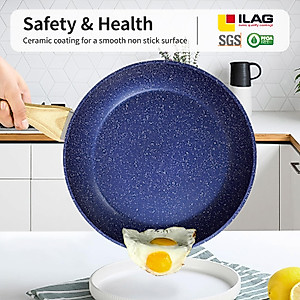 Innerwell Frying Pan Set with Lid, 8" & 10" Fry Pan Set with APEO & PFOA-Free Stone-Derived Interior, Nonstick Frying Pans,Nonstick Skillets Set, Induction Compatible, Star Blue