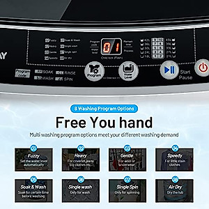 COSTWAY Portable Washing Machine, 11Lbs Capacity Full-automatic Washer with 8 Wash Programs, LED Display, 10 Water Levels, Compact Laundry Washer and Spinner Combo for Apartment Dorm, Grey