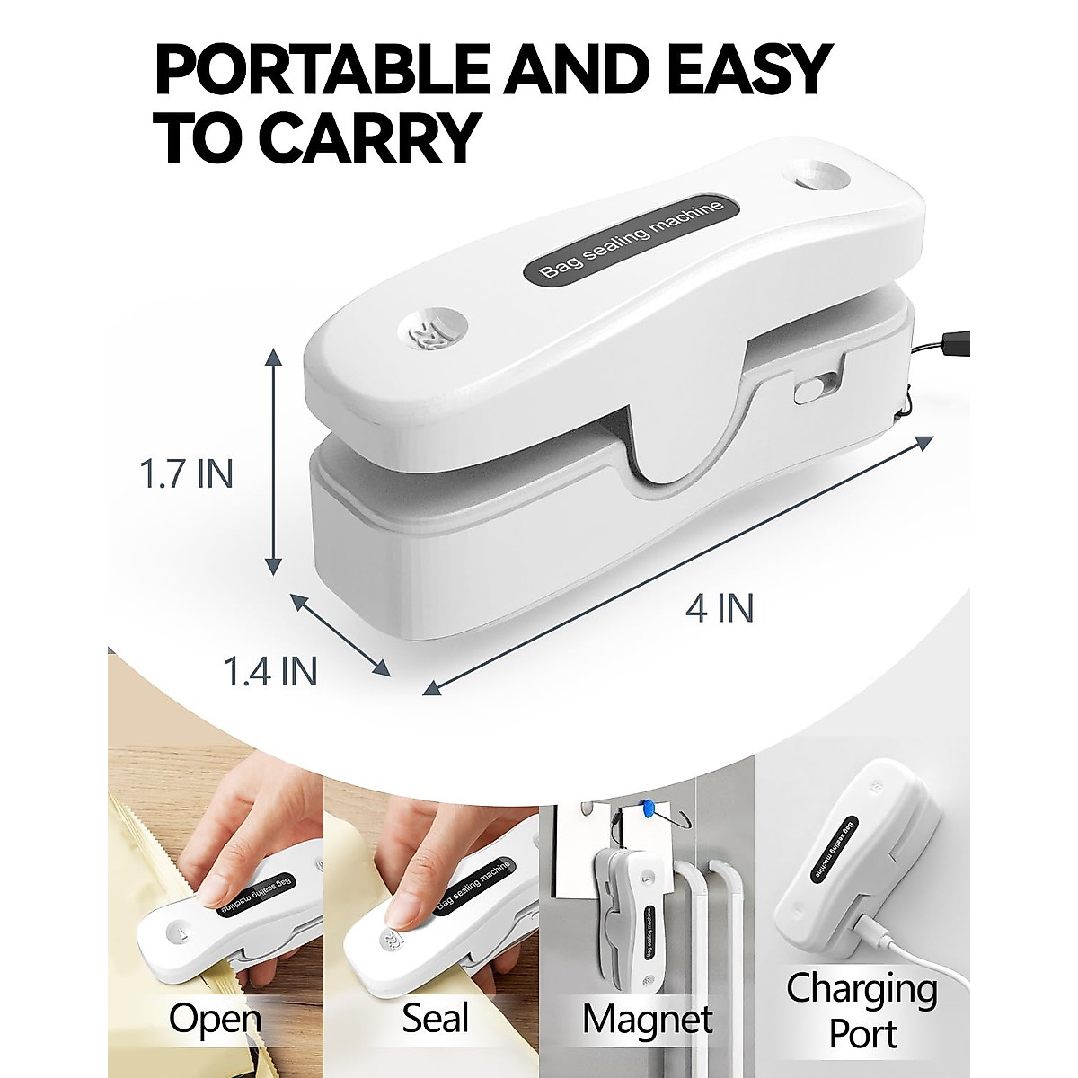 Mini Bag Sealer, Rechargeable Bag Sealer 2-in-1 Bag Sealer and Cutter Easy-use Snack Sealer with Magnet Portable Bag Resealer USB Mini Sealer for Chip Bag Plastic Bag Storage Freshness