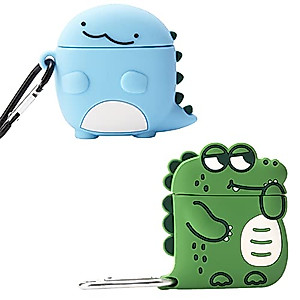 【2 Pack】 Lubiogio 3D Cute Crocodile+Dinosaur Case for Airpod 2/Airpod,3D Cartoon Kawaii Animal Airpod 2 Design Kids Teens Girls Women Soft Case for Airpod 2nd/Airpod 1st Case(Crocodile+Dinosaur)