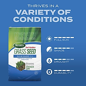 Scotts Turf Builder Grass Seed Sun & Shade Mix with Fertilizer and Soil Improver, Thrives in Many Conditions, 5.6 lbs.