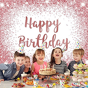 ASOONYUM 7x5ft Happy Birthday Backdrop Pink Rose Gold Glitter Birthday Photo Backdrops for Women Young Girl Golden Sweet 16th 21st 40th Birthday Photography Background