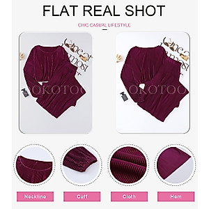 Dokotoo Womens Two Piece Outfits Casual Crew Neck Long Sleeve Tops 2 Piece Fall Outfits for Women Solid Wide Leg Pants Set 2024 Trendy Wedding Guest Sweatsuit Palazzo Pants Tracksuit L Red