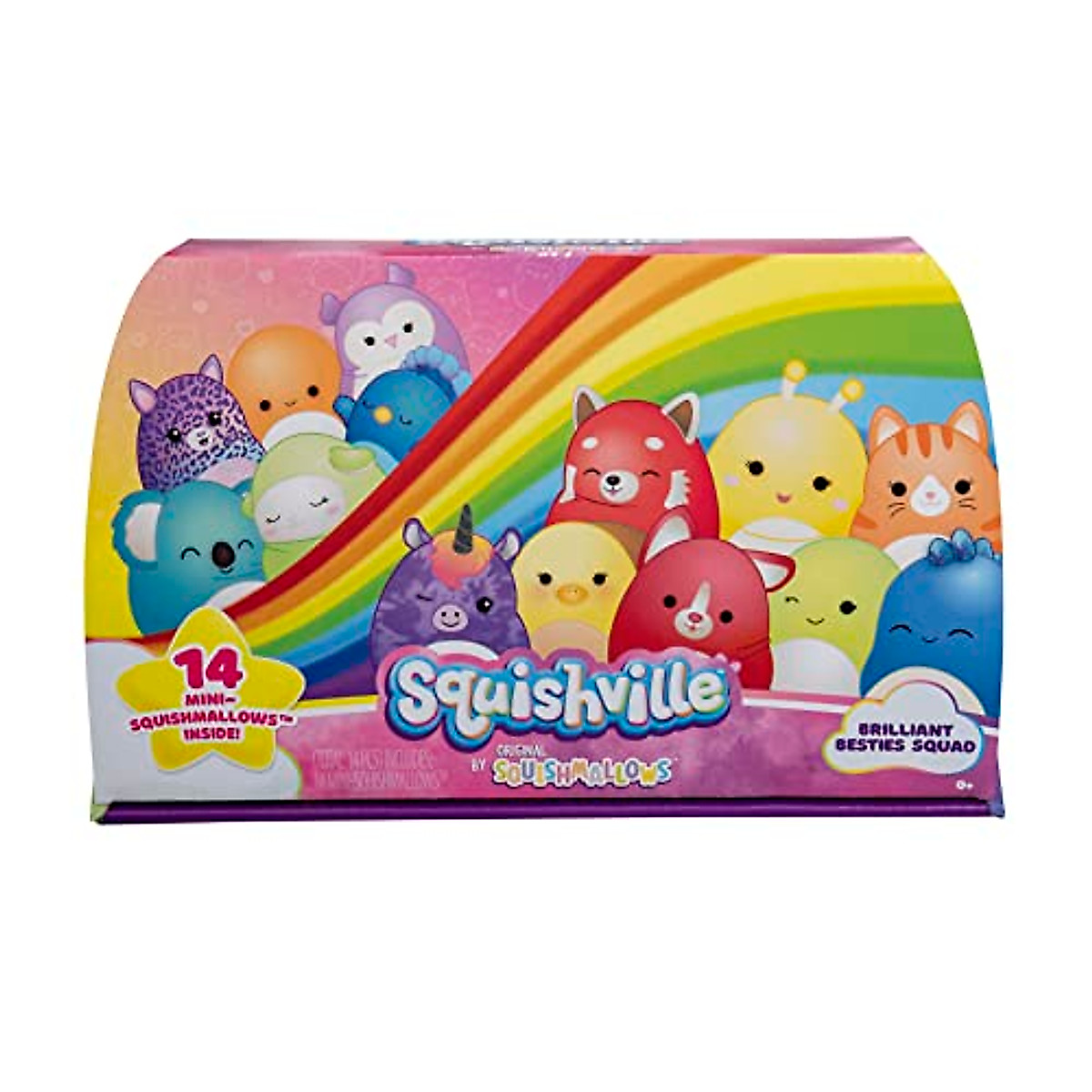 Squishville Mini-Squishmallows Besties Multipack - 14 Rainbow 2-Inch Plush Toys: Red Panda, Tabby Cat, Octopus & More