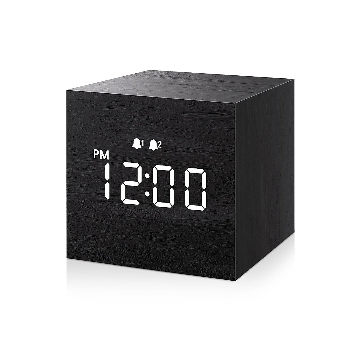 JALL Digital Alarm Clock, with Wooden Electronic LED Time Display, Dual Alarm, 2.5-inch Cubic Small Mini Wood Made Electric Clocks for Bedroom, Bedside, Desk, Black