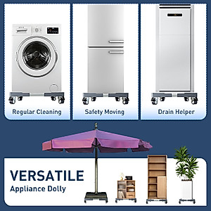 CasaCulina Appliance Dolly Cart, Mini Fridge Stand Furniture Dolly with 4 Twin Locking Wheels, Adjustable Furniture Mover Mobile Roller Base for Washing Machine, Dryer, Refrigerator, Laundry Pedestal