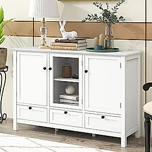 Amposei Modern 45-Inch Sideboard Buffet Cabinet Kitchen Dining Room Serving Table with Storage Drawers (White)