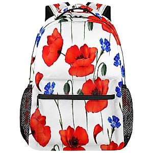 TropicalLife Floral Poppy Pattern Backpack for Women Men, Travel Laptop Backpack Lightweight Computer Hiking Gym Sports Rucksack Casual Daypack Carry On Backpack Work Bag