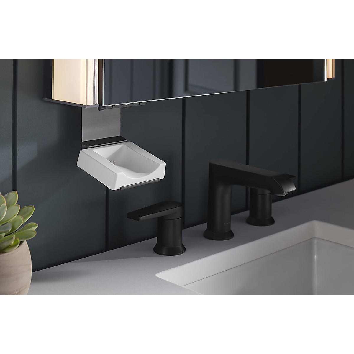 KOHLER K-81144-SLE-DA1 Maxstow Medicine Cabinet with LED Light, Mirror Door & Staggered Shelves, Rectangular Frame, 17" x 24"