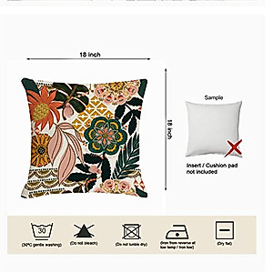 Jartinle Tropical Leaves Flower Boho Outdoor Pillow Covers 18x18 Waterproof Set of 2 Bohemian Blooming Floral Pattern Patio Throw Pillow Covers for Porch Balcony Garden(18x18)