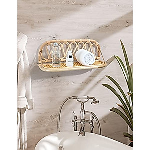 Sonefreiy Rattan Shelf Boho Wall Shelf Decorative Shelves Natural Handmade Woven Floating Shelf, Nursery Bedroom Living Room Bathroom Decor