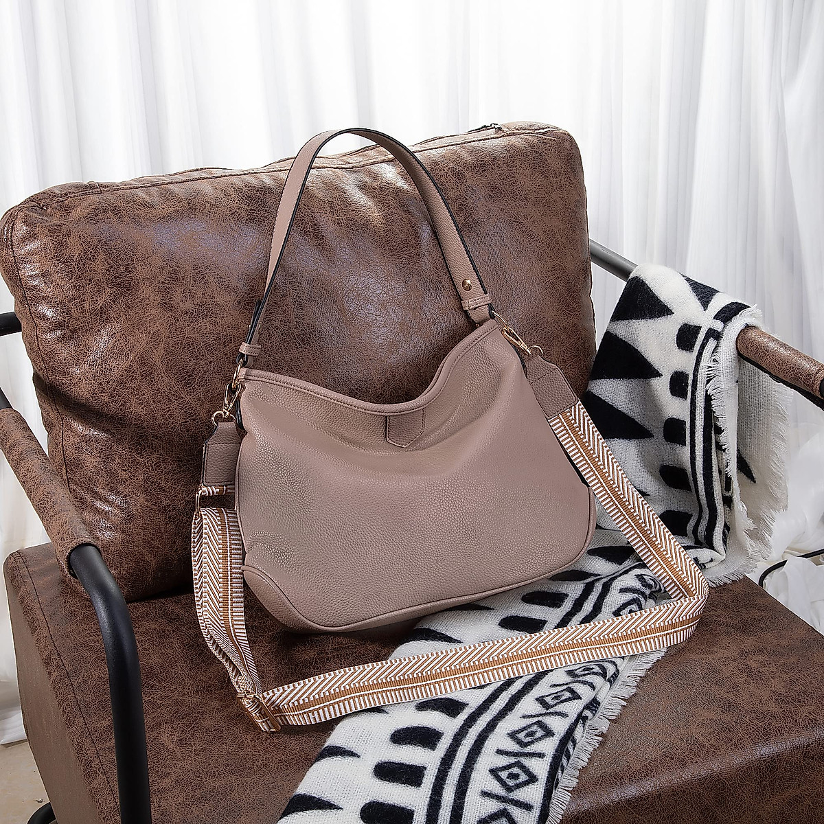 Montana West Soft Hobo Bags for Women Purses and Handbags Top Handle Shoulder Bags with Adjustable Guitar Strap MWC-085BKH