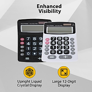 Lily' Home Jumbo 12 Digit with Solar Power, Large LCD Display - Desktop Calculator, Dual Power, Large Button Design, Battery Operation, Easy-to-Read Tilted, for Home, Office, School, Class & Business