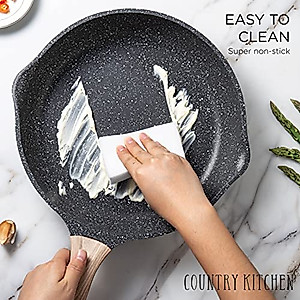 Country Kitchen Nonstick Induction Cookware Sets - 11 Piece Cast Aluminum Pots and Pans with BAKELITE Handles with Glass Lids - Grey