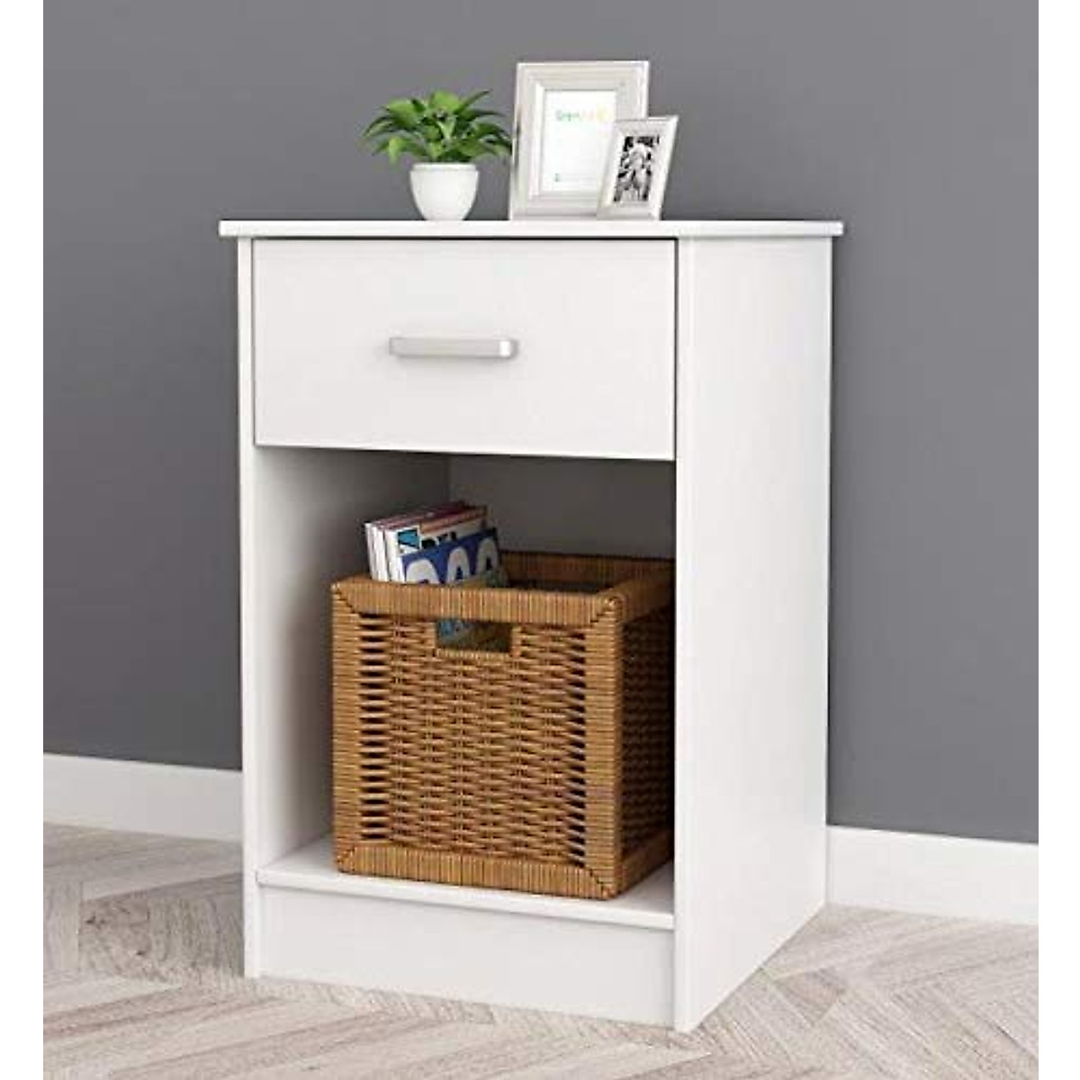 RAAMZO 2-Tier Nightstand End Table Side Table for Bedroom Home Office Bedside Cabinets with 1-Drawer and Open Shelf, White