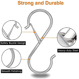 10 Pack Heavy Duty S Hooks Stainless Steel S Shaped Hooks Hanging Hangers for Kitchenware Spoons Pans Pots Utensils Clothes Bags Towers Tools Plants Heavy Duty Rustproof Safety Buckle Design(Sliver)