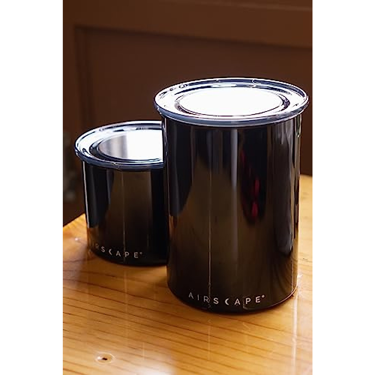 Planetary Design Airscape Stainless Steel Coffee Canister | Food Storage Container | Patented Airtight Lid | Push Out Excess Air Preserve Food Freshness (Small, Obsidian)