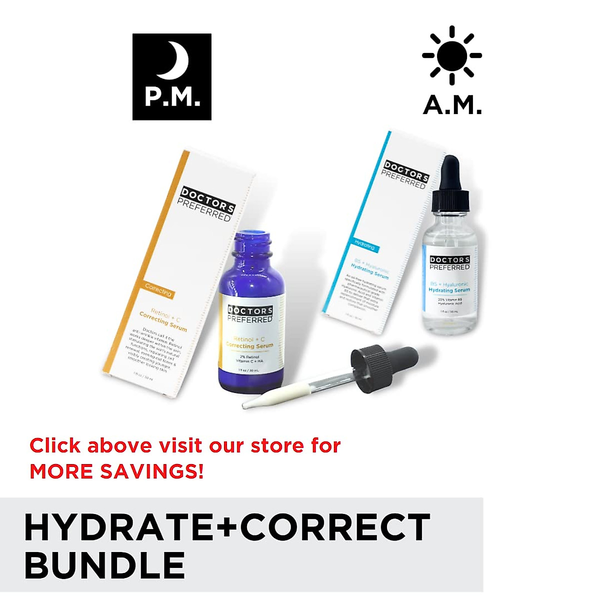 Retinol + C Correcting Serum - Jumpstart the Rejuvenation Process and Dramatically Improve Deep Wrinkles, Texture, Uneven Skin Tones% Hyperpigmentation | Doctors Preferred | 1oz./30ml