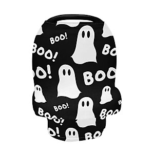Halloween Ghosts Boo Baby Car Seat Covers Holiday Spooky Carseat Canopy Soft Infant Stroller Cover Nursing Breastfeeding Covers for Girls Boys Newborn Fit Summer Spring Autumn