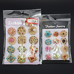 Lot 24pc Mixed Color Rhinestone Crystal Flower Brooches Pins