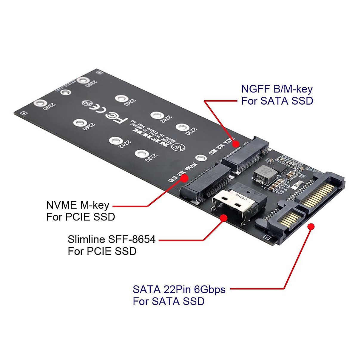 chenyang CY M.2 NVME SSD to SFF-8654 ＆ NGFF SATA SSD to SATA 2 in 1 Combo Adapter for Mainboard (Not Work NVEM SSD to SATA)