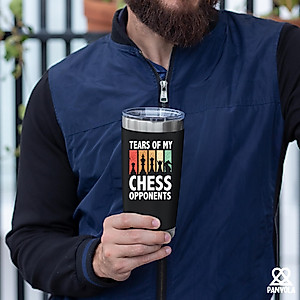 Panvola Tears Of My Chess Opponents Chess Gifts Player Coach Chess Lover Dad Boyfriend Husband Brother Vacuum Insulated Tumbler Stainless Steel Travel Mug with Lid and Straw (Black, 20 oz)