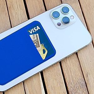 Elastic Phone Card Holder Pocket, Stick-On Wallet, Adhesive Credit Card Pouch, Phone Accessories, Compatible With iPhone, Samsung Galaxy – Blue