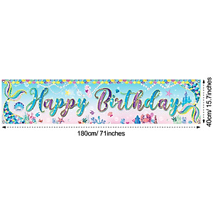 Tatuo Mermaid Banner Mermaid Happy Birthday Banner Under the Sea Girls Princess Party Decorations Background Photo Large Mermaid Glitter Banner for Birthday Party Supplies