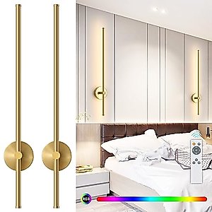 Gednbo Remote Control Dimmable Modern Wall Sconce Set of Two, Multicolor, DIY 350° Rotate, Memory Function, Wall Light for Bedroom, Living Room, TV Wall, Game Room, Hardwired (Gold, 31.5 inches)